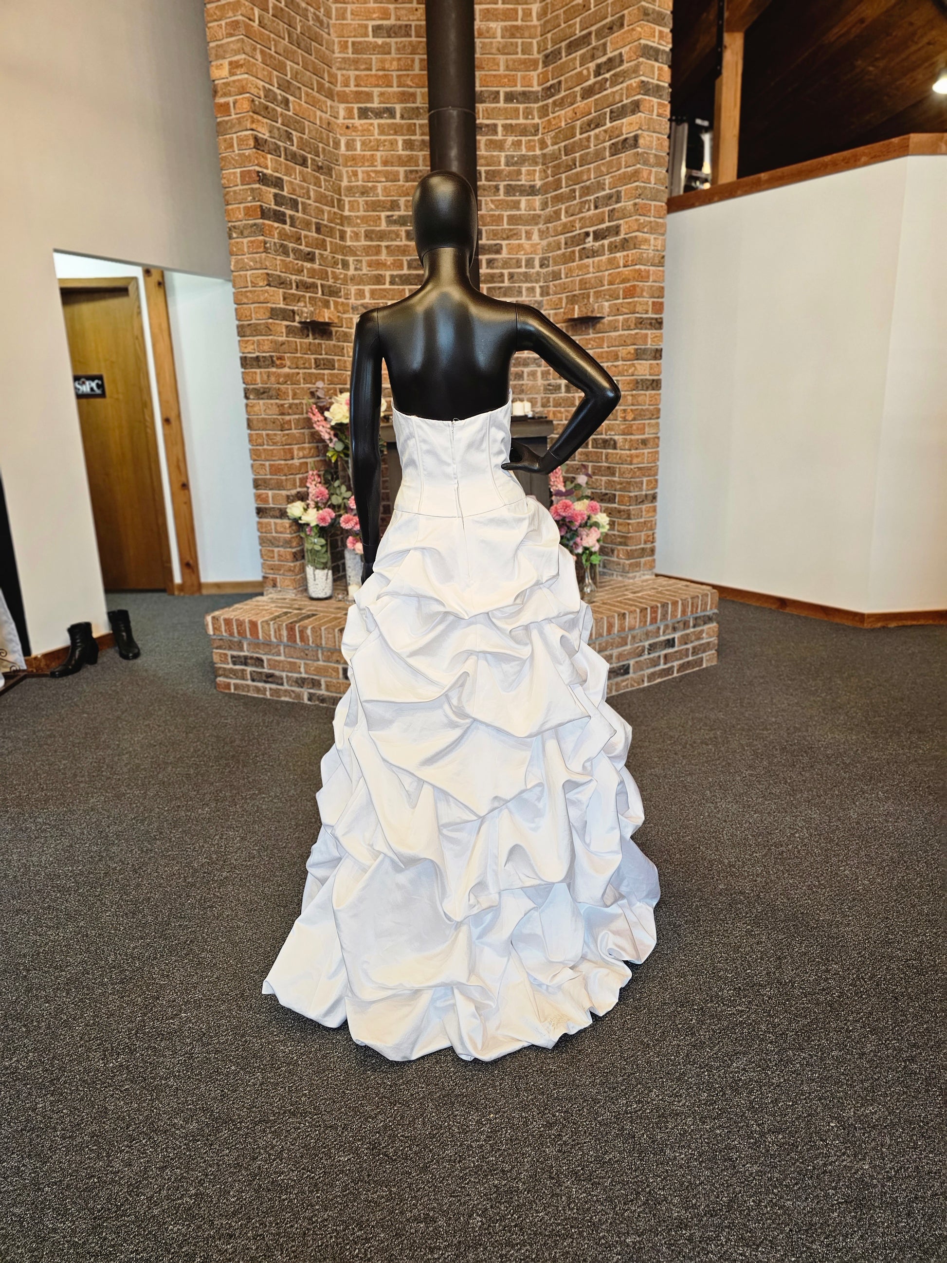 White Satin Bubble Tuck Wedding Gown – Arabella Bridal